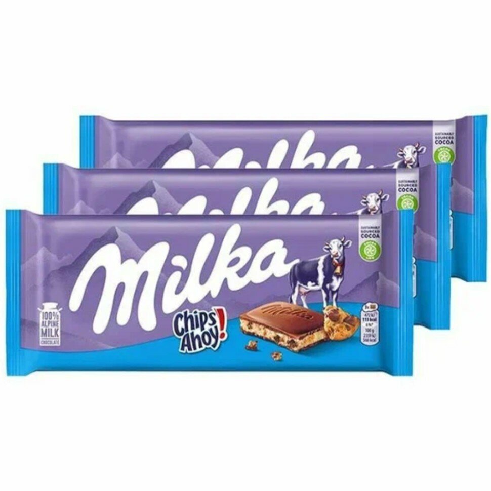 Шоколад Milka Chips Ahoy 100 грамм 3 штуки