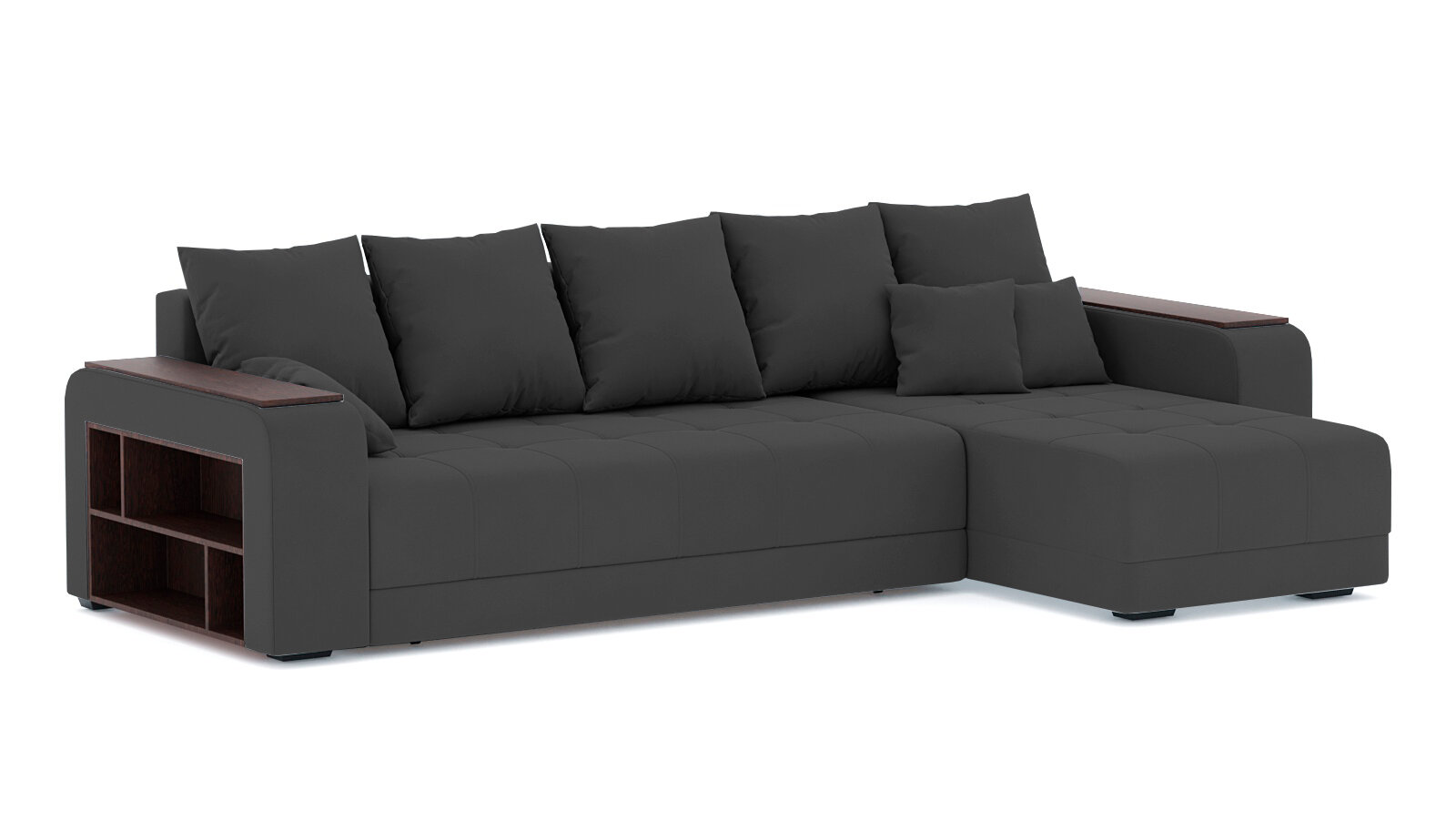 Угловой диван кровать Дубай, угол универсальный, полки в подлокотнике, велюр Зара Грей 18