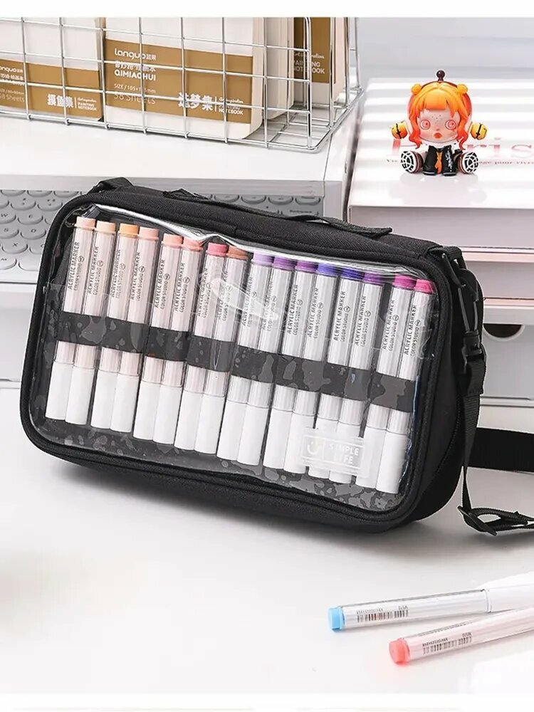 Languo Маркер Акриловый сумка для хранения, Вмещает до 64 ручек, черный