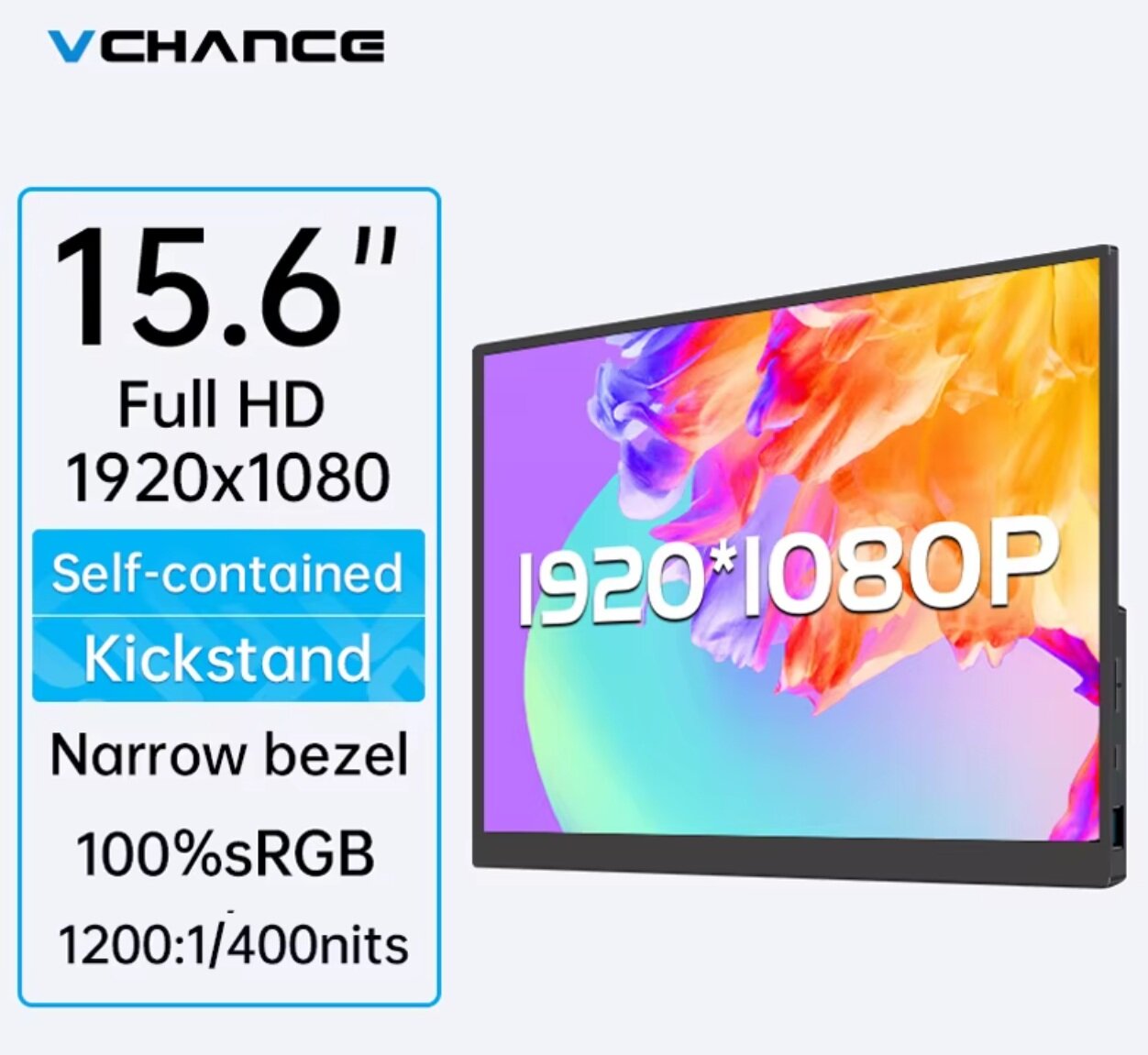 15.6" Портативный монитор VCHANCE FHD (1920x1080) IPS, 60 Гц