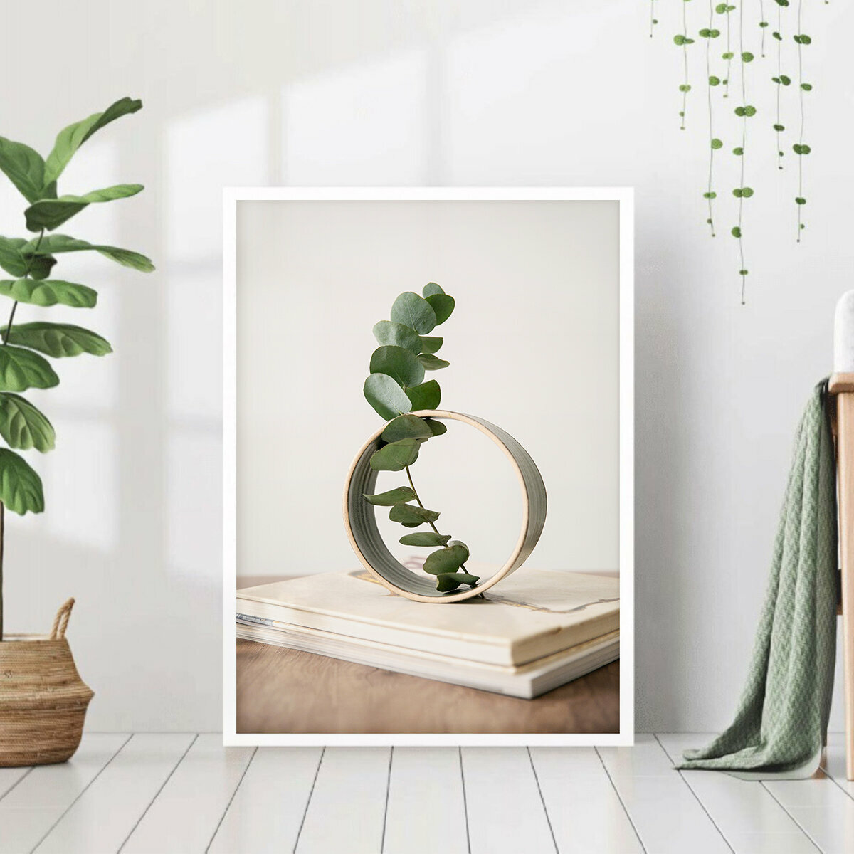 Постер "Круглая ваза кольцо с растением" в белой рамке 40x50 см для интерьера на стену