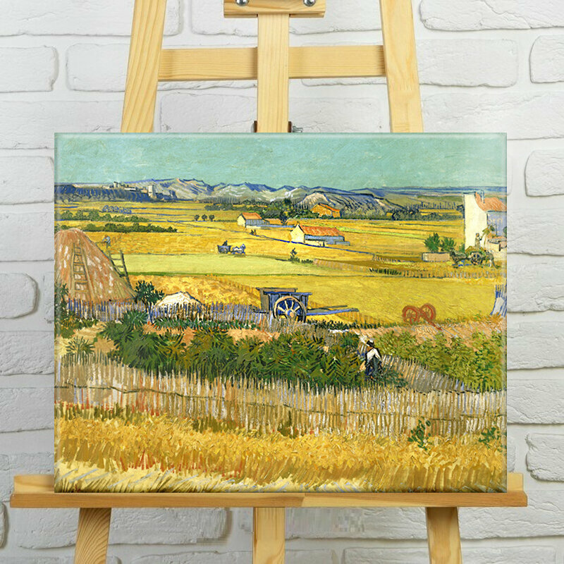 Картина на холсте 50х70 см "Репродукция Железная дорога возле поля Ван Гог", на стену для интерьера
