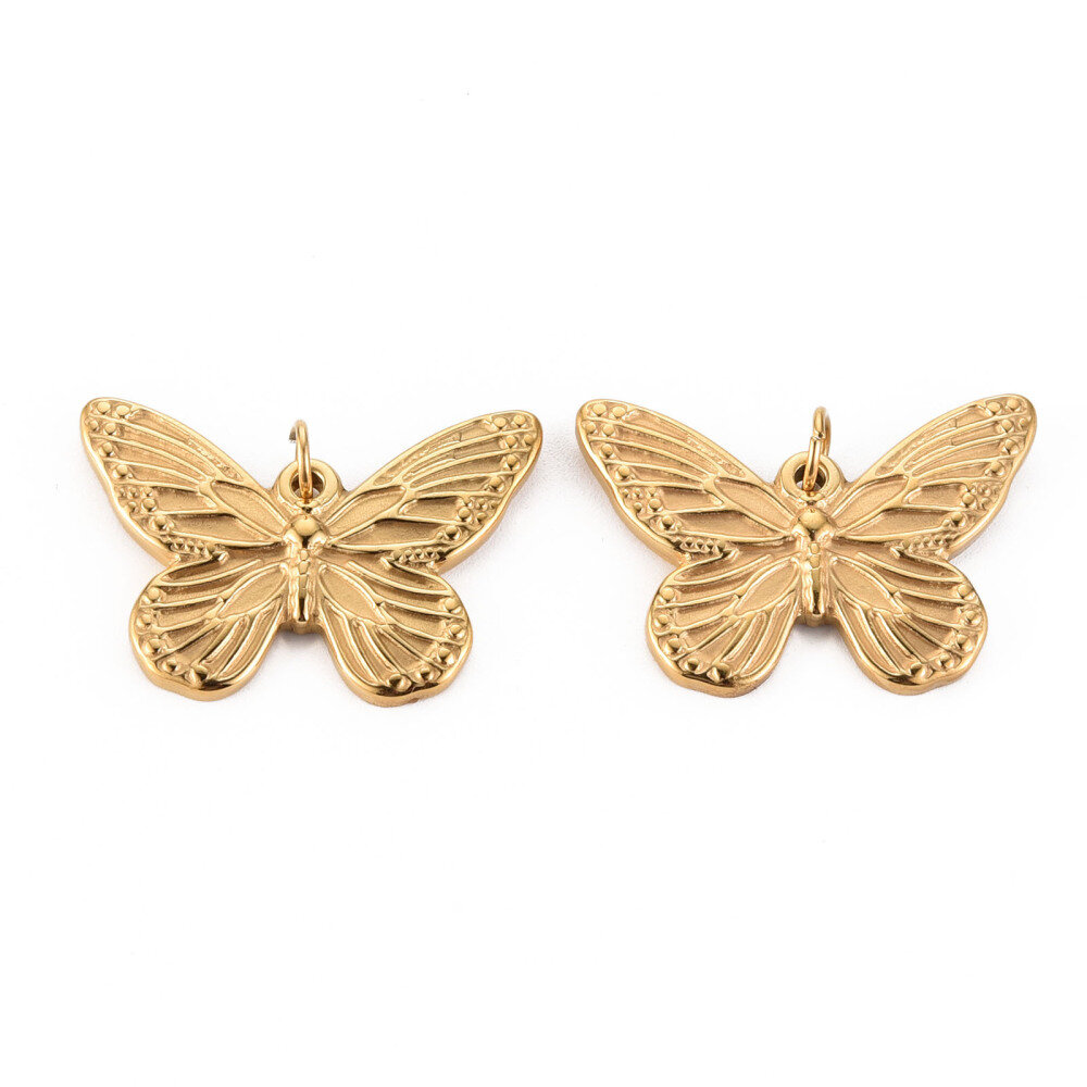 Подвеска, 15.5х11х1.5мм, бабочка, с колечком 4х0,5мм, базовый материал - нержавеющая сталь, позолоченная, 1 шт.