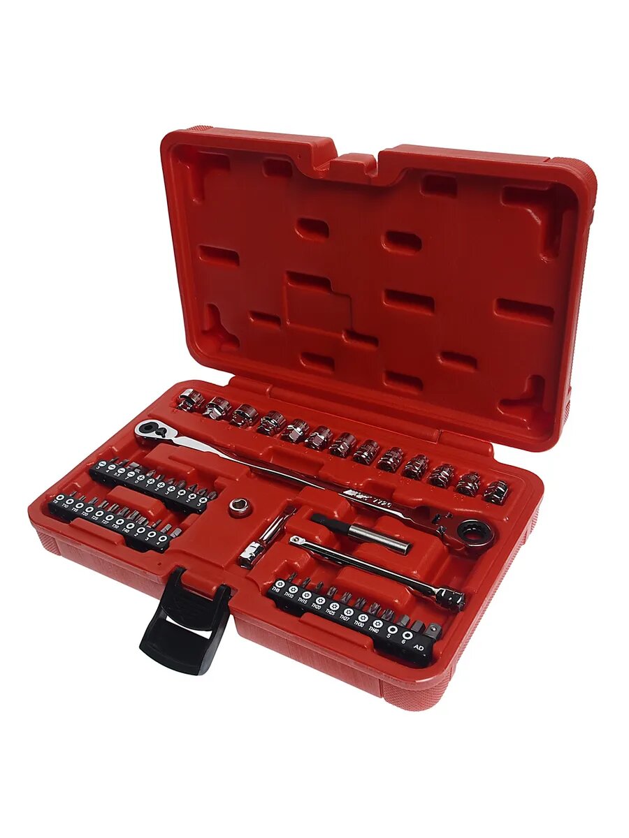 Набор бит и коротких головок 1/4" с трещоточным ключом JTC