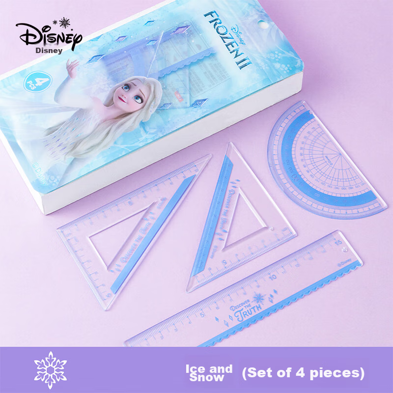 Disney Student Ruler Set, Straight Ruler Triangle Ruler Protractor Combination Pack, Children's Exam Drawing Stationery Ruler Set, Frozen E0252F