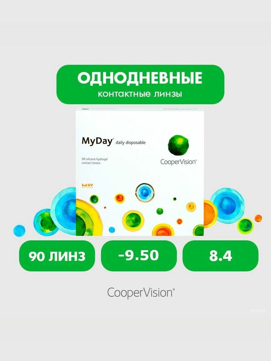 Линзы контактные мягкие корригирующие однодневные Myday daily disposable (90 линз), 8.4, -9.50