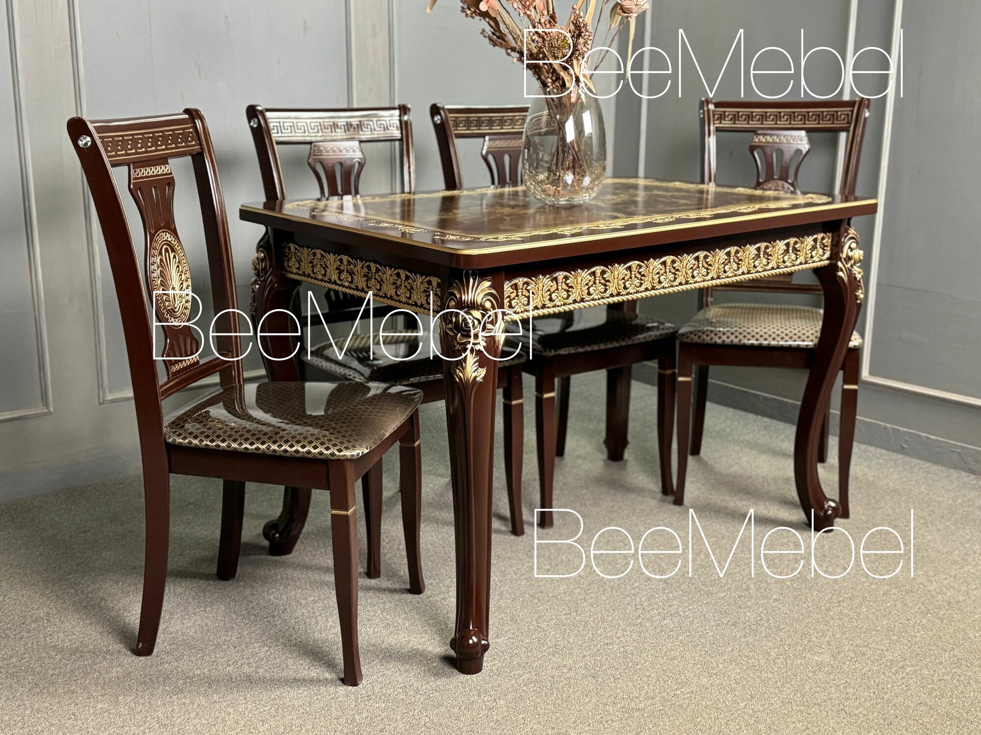 Обеденная группа, стол прямоугольный 120 и 4 стула . Обеденная группа кориневая