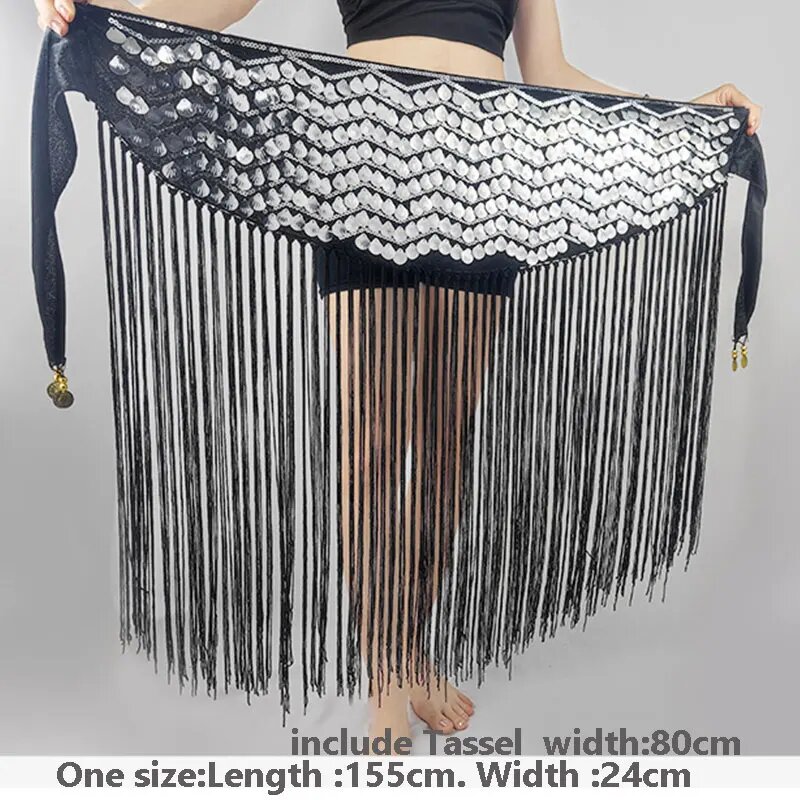 Танцевальный пояс для belly dance с блестками Черный, S, Free size 7