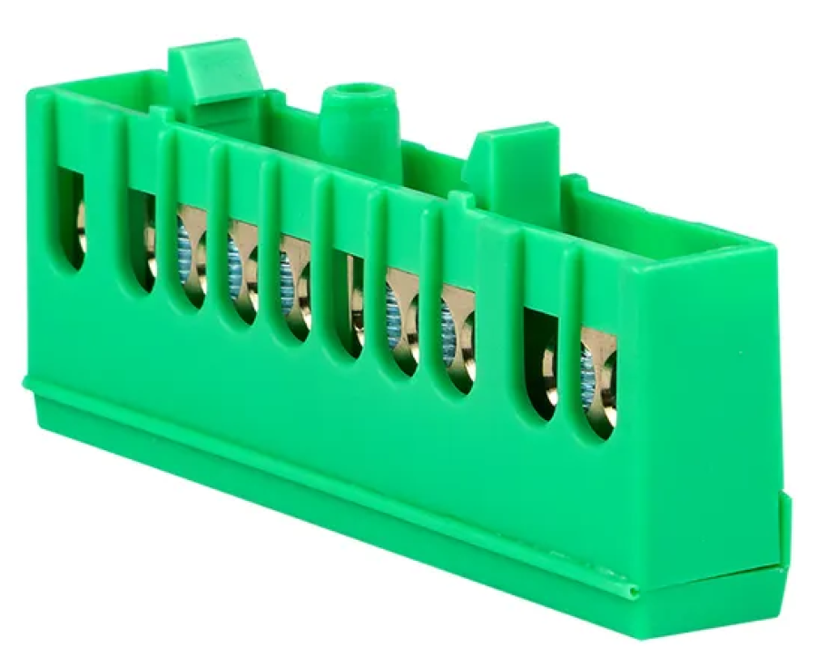 Шина EKF / ЕКФ PROxima 0 PE земля, в изолированном корпусе, контактная группа латунь, винты из никелированной стали, 6×9×76мм, DIN-рейка, 1×10, 100А / соединитель проводов