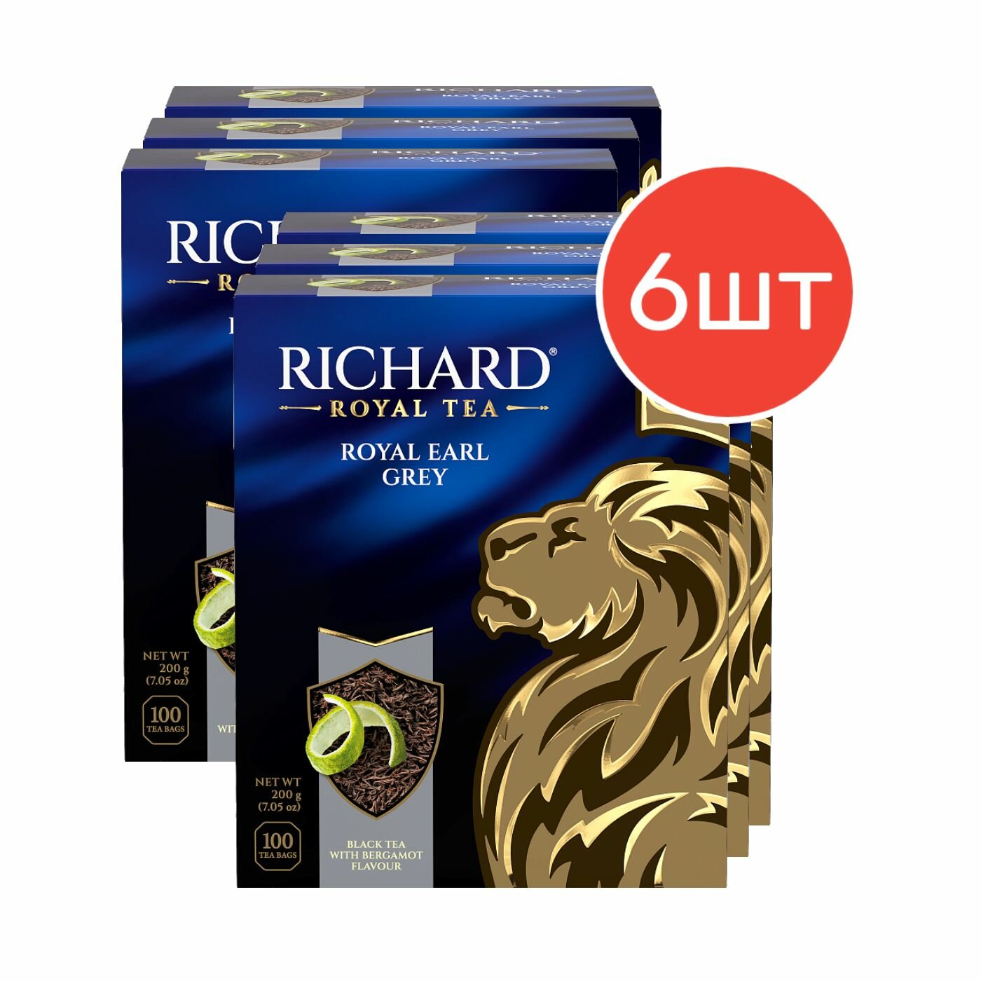 Чай черный с бергамотом в пакетиках Richard Royal Earl Grey 100 пакетиков 6уп.