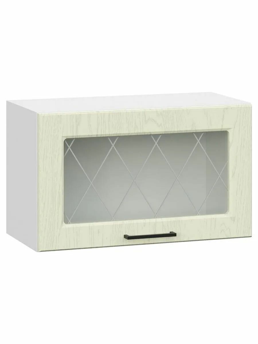 Кухонный модуль навесной, шкаф Шервуд с полками, 60х29.6х36 см, Белый / Дуб кремовый матовый со стеклом