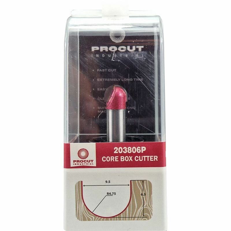 Фреза галтельная 9,53 мм (проф. серия) Z 2 R 4.76 D 9.53x6.5x40 S 8 PROCUT