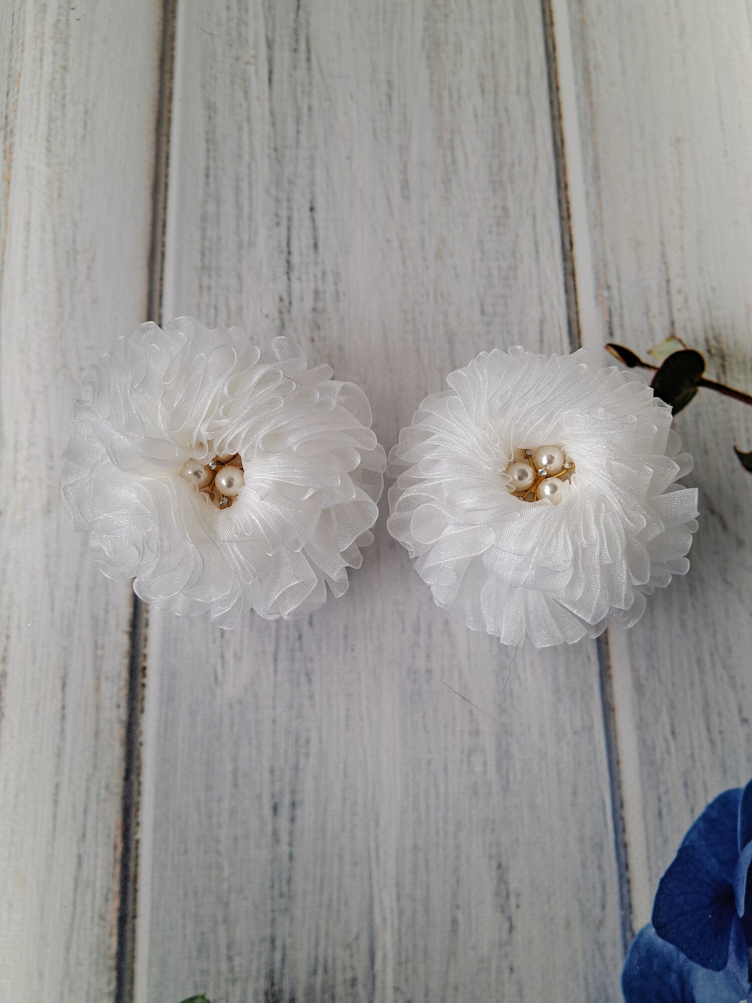 Бантики для девочек, ручная работа, из органзы, белые, 8см, 2шт