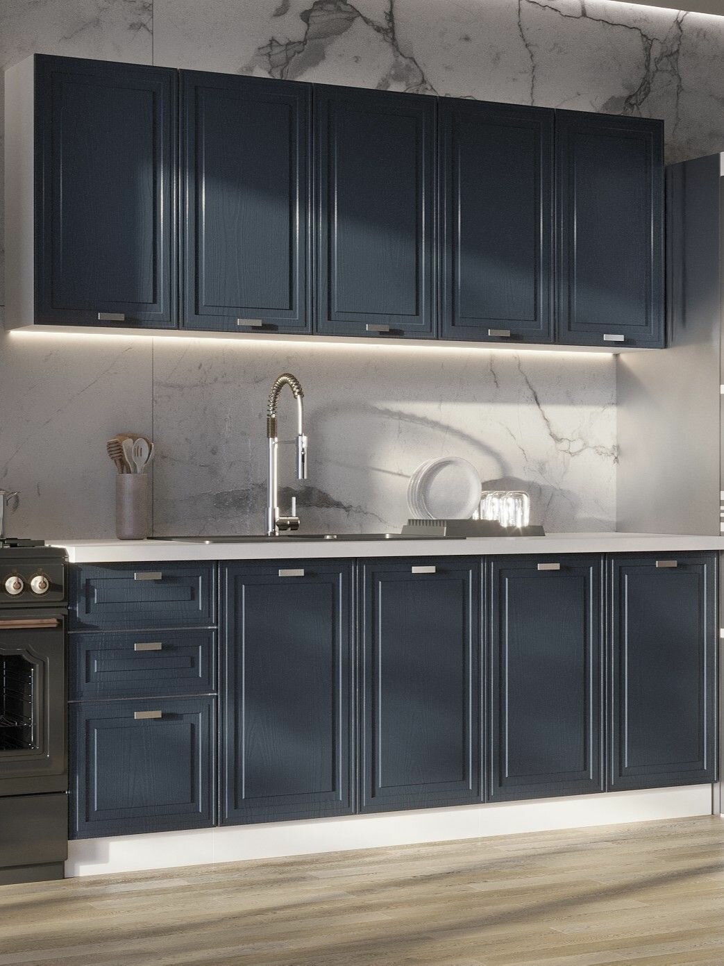 Кухонный гарнитур Антея МДФ 2м ясень синий софт без столешницы