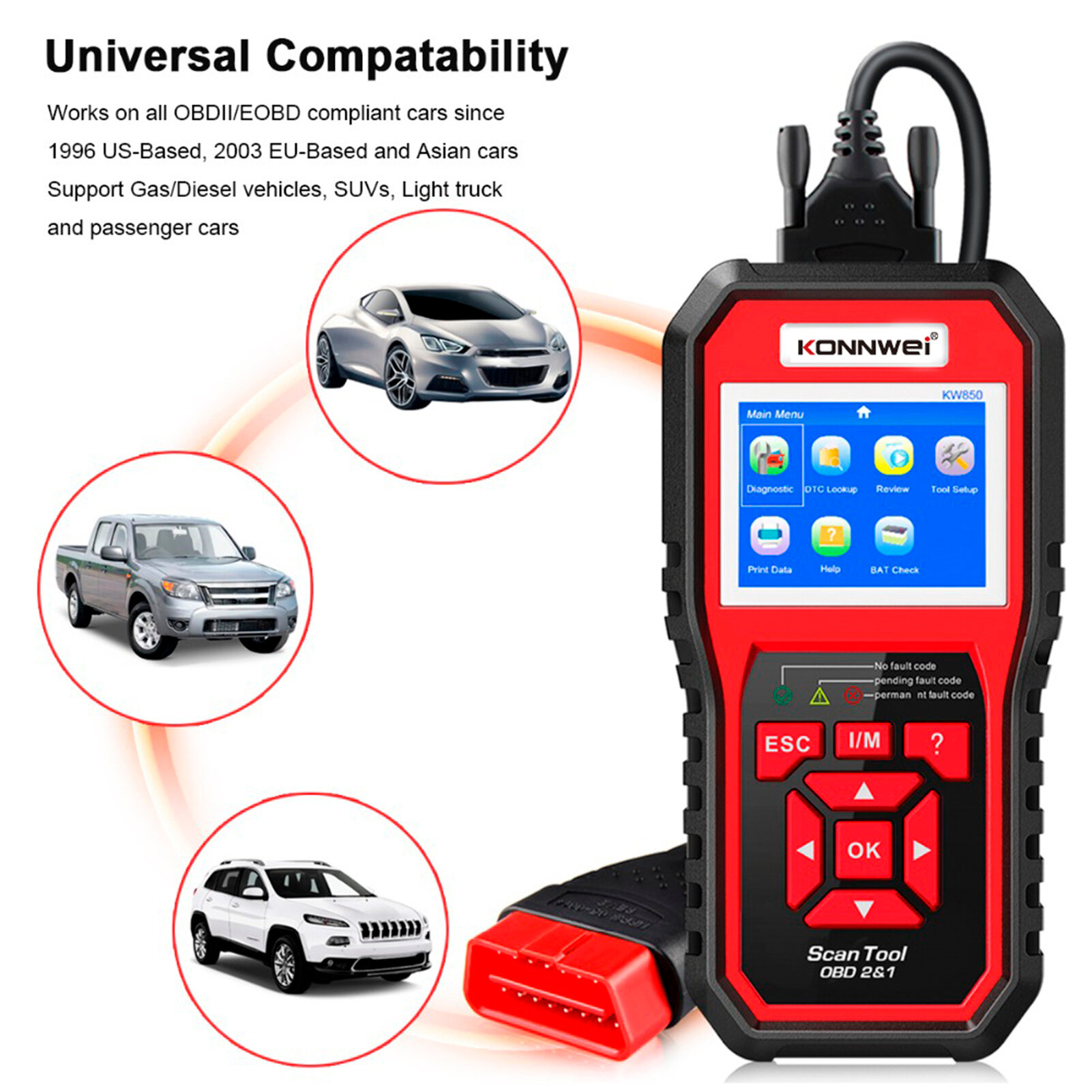 KONNWEI KW850 OBDII сканер автоматический считыватель кодов диагностический инструмент проверки двигателя для OBDII автомобилей после 1996 года