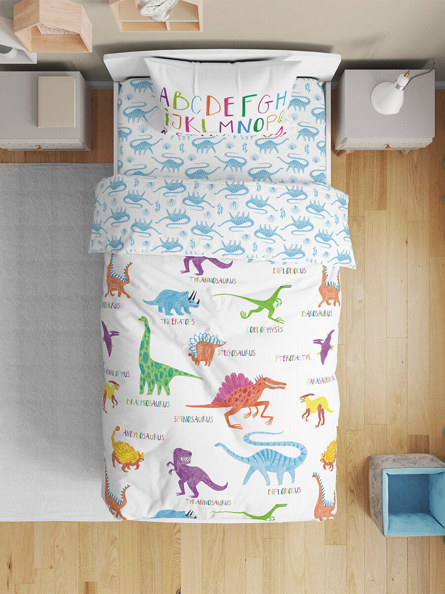 Детское постельное белье BELLEHOME "Динозавры", сатин, 1,5 спальный