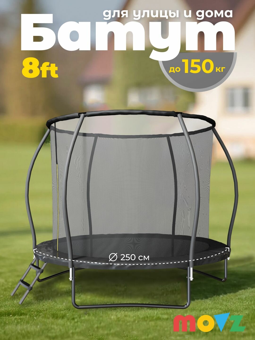 Батут с защитной сеткой детский уличный и для дома, диаметр 250 см (8 FT)