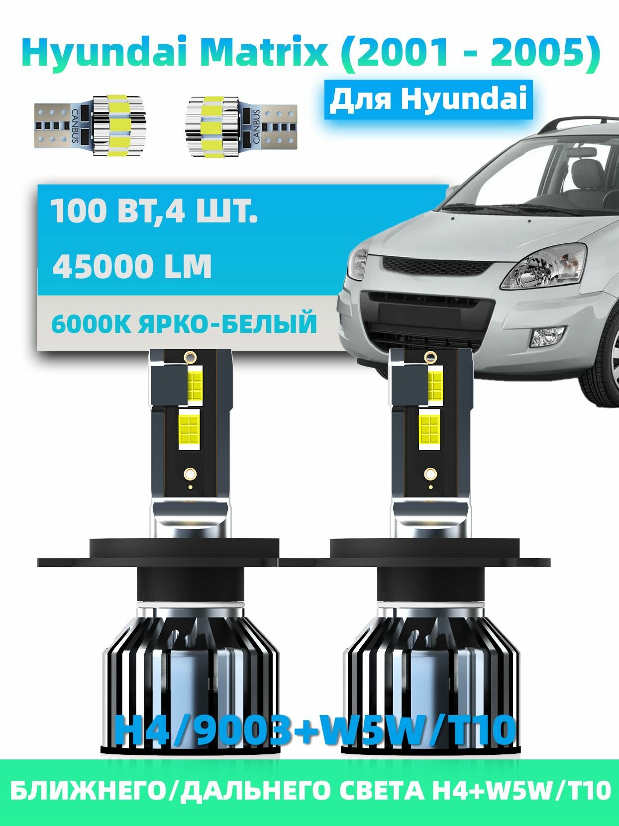 Для Hyundai Matrix (2001 - 2005) Встроенный дальний/ближний свет ближнего/дальнего света H4+W5W