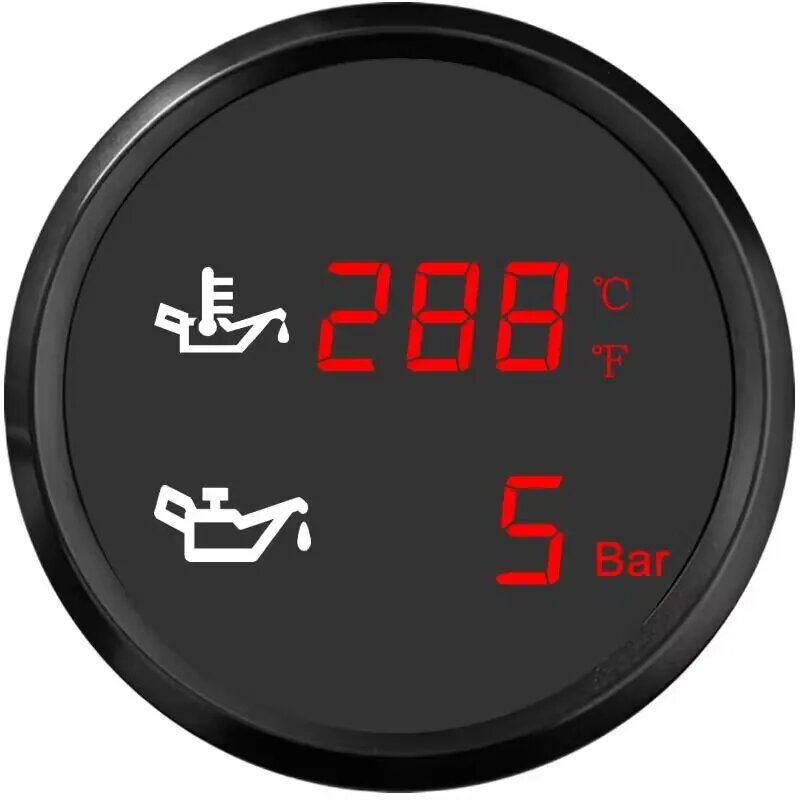 Красный светодиод 2 дюйма, 52 мм, 2 в 1, калибр 50 ~ 150 ℃ Измеритель температуры масла + манометр масла 0-10 бар с сигнализацией для лодки автомобиля 12 В 24 В на заказ BN