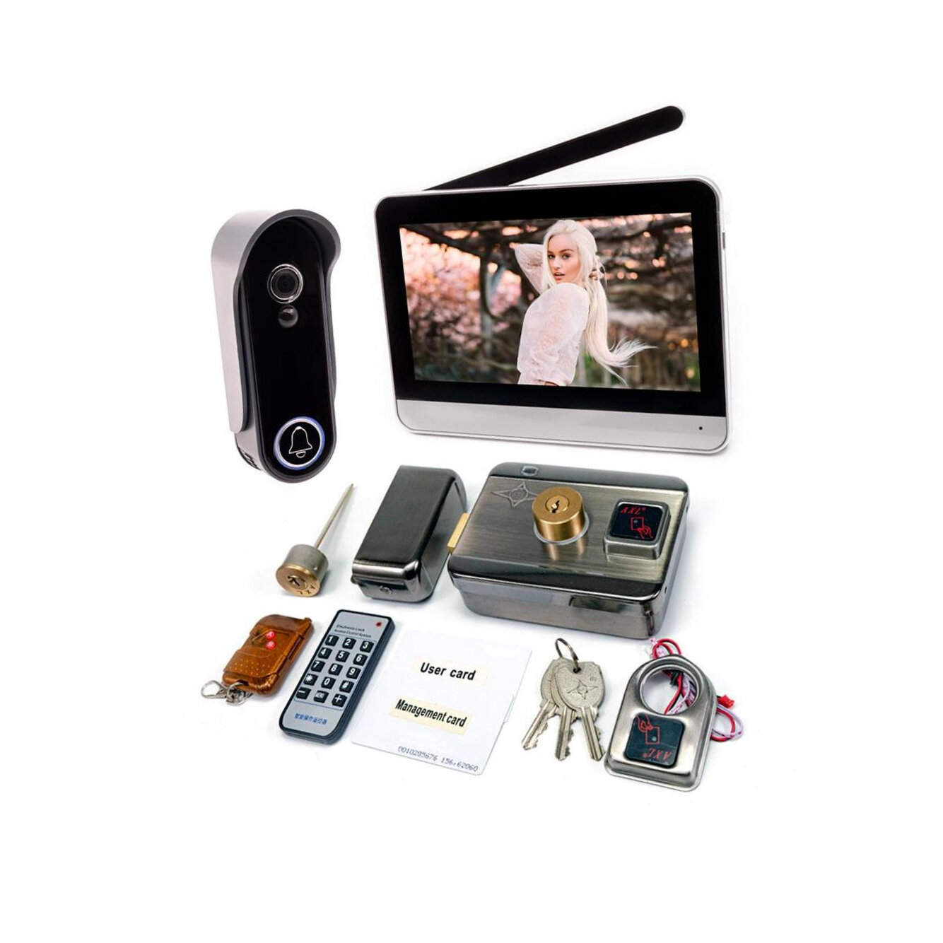 Комплект радиоканальный домофон с вызывной панелью и эл-мех замком - SkiNet-900 + XA066-HD (EU) (Q25753KOM): HD экран на 7 дюймов, 2mp цветная вызыв