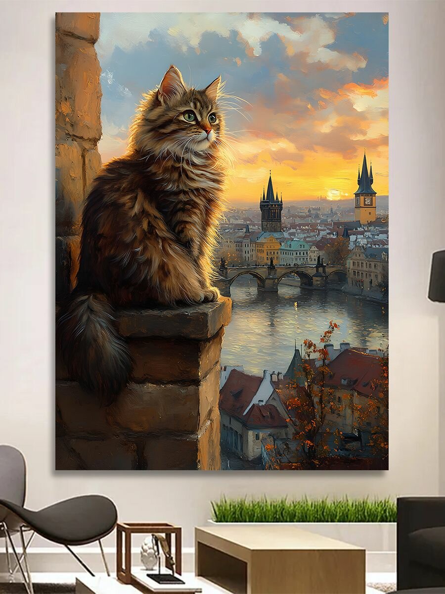 КОТ / прага, интерьерная картина / на холсте, 30х40 см.