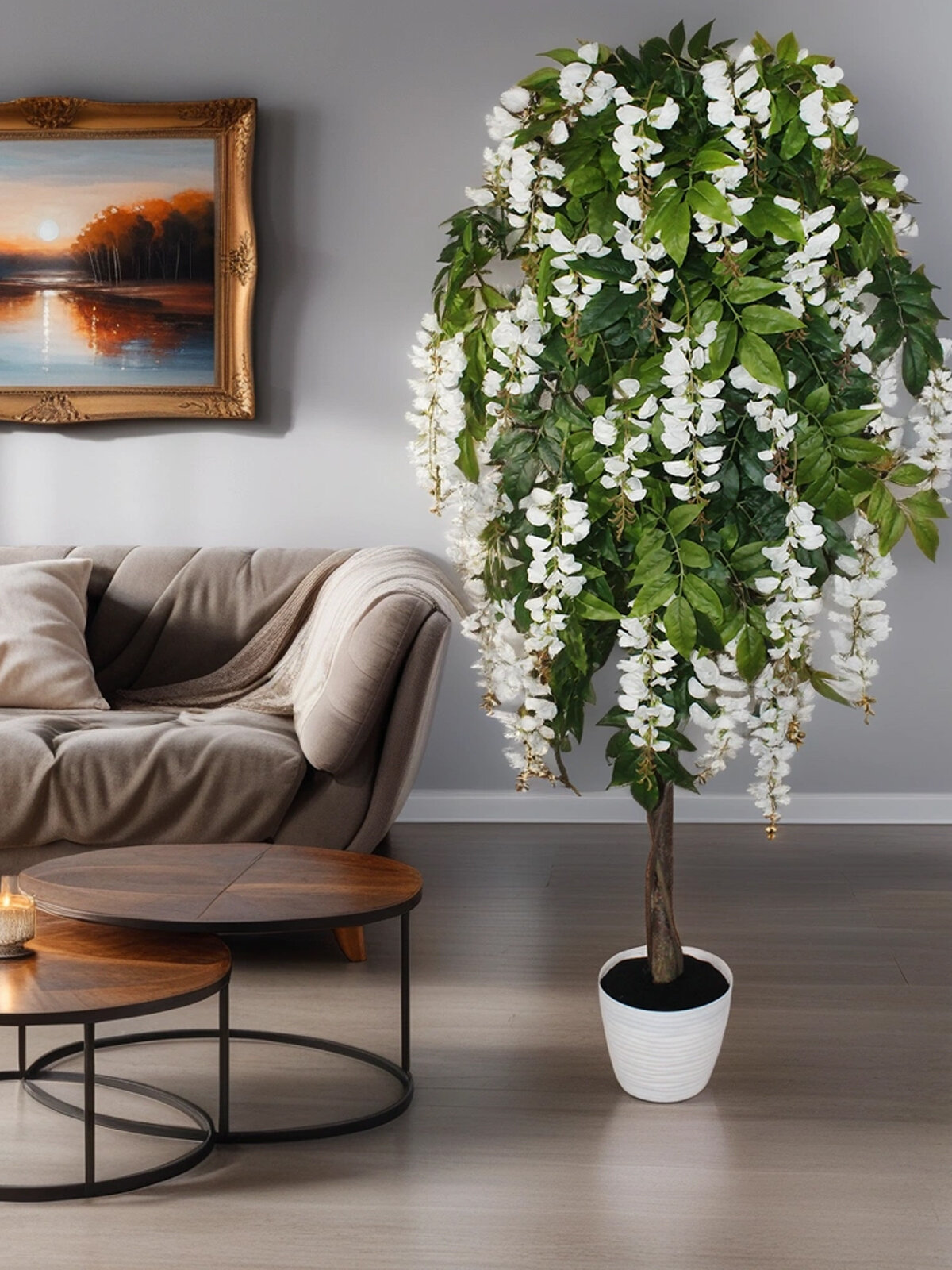 Искусственное дерево Акация цветущая 170см в кашпо от ФитоПарк, высокое декоративное растение для интерьера зала