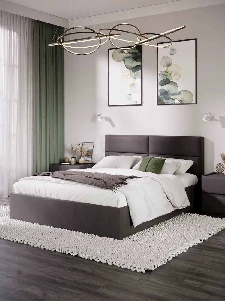 Кровать двуспальная 160х200 см, с ПМ и заглушиной Глосс ( Велюр Confetti Stone)