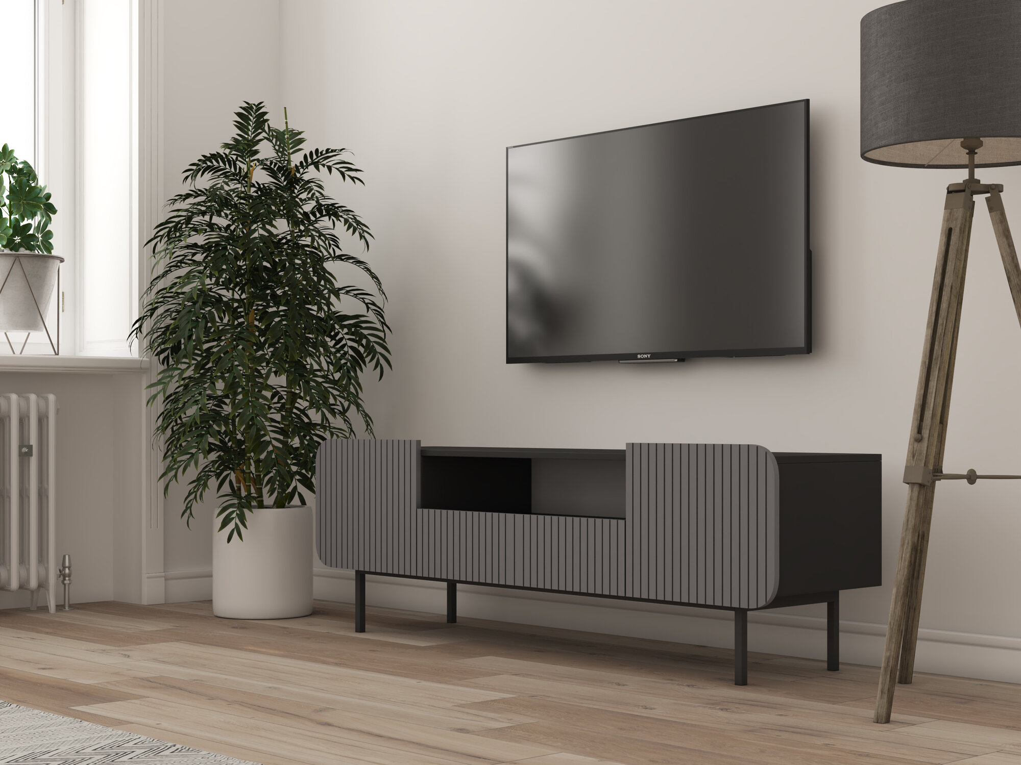 Тумба ТВ Мебель на Руси "Модерн Лофт 9" 160х52,5х40 Черный / Айрон