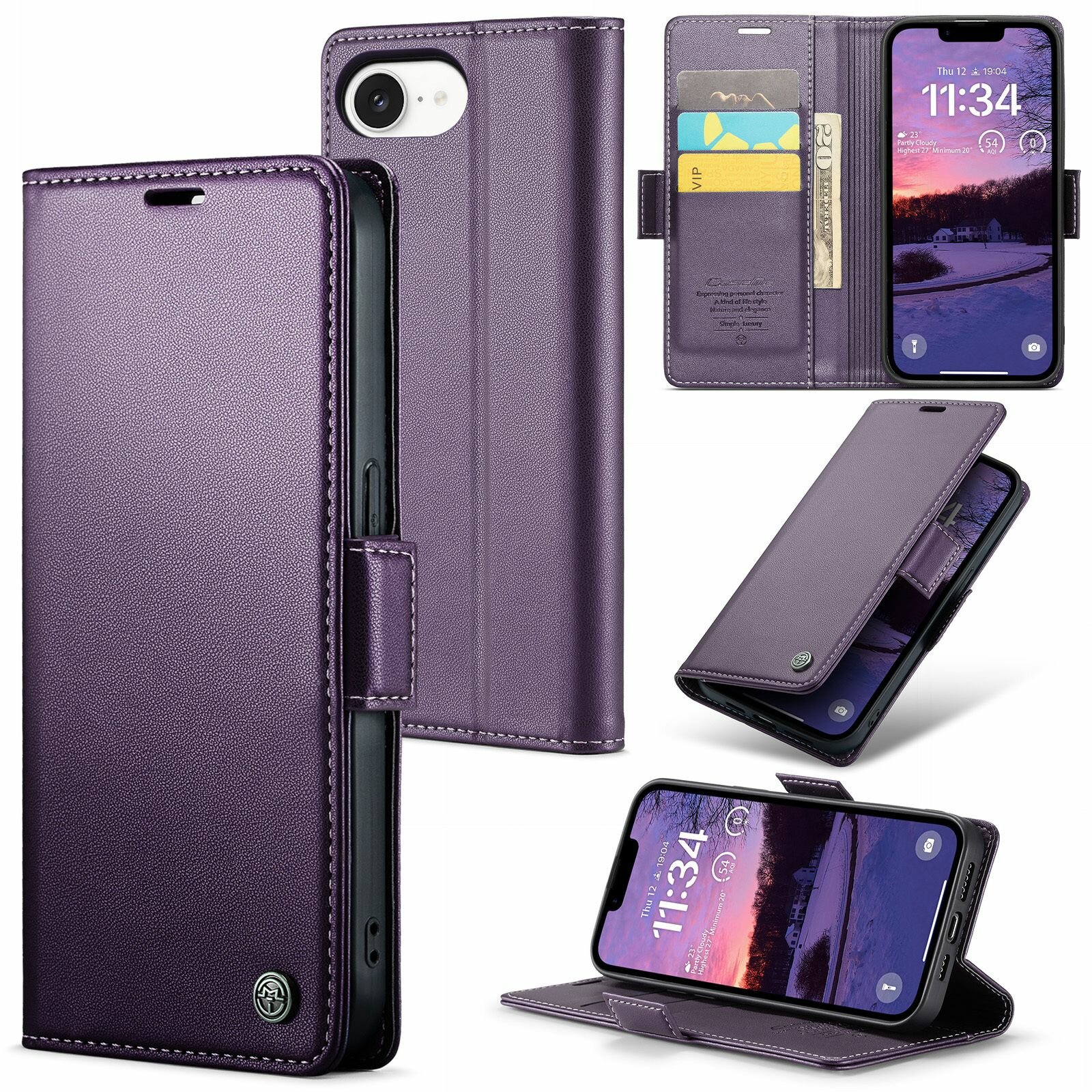 Чехол-книжка CaseMe Smooth iPhone 16e фиолетовый