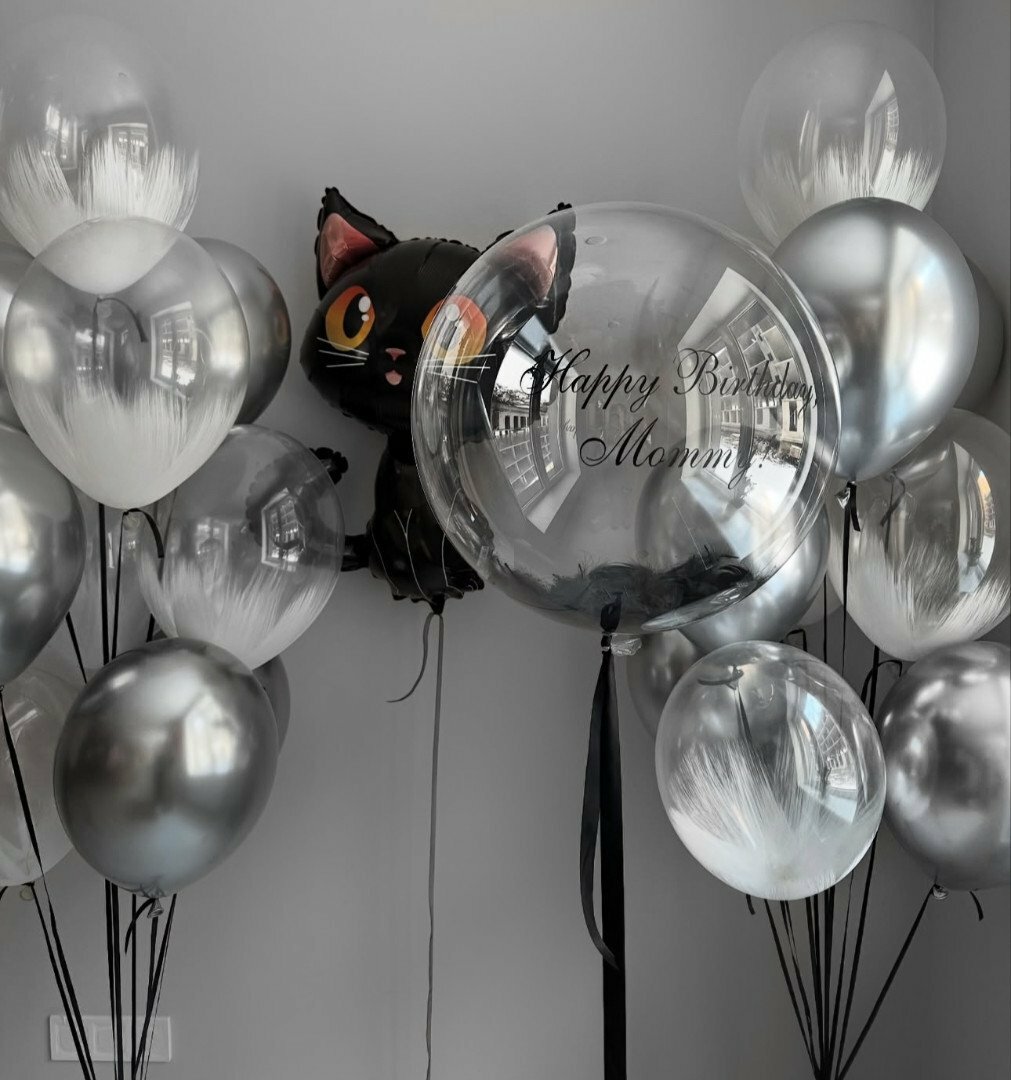 Набор шаров с гелием «Котёнок в серебре»