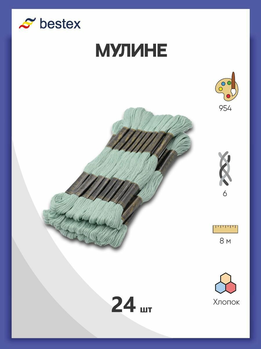 Мулине одноцветный набор Bestex, мерсеризованный хлопок, 24 шт (954)