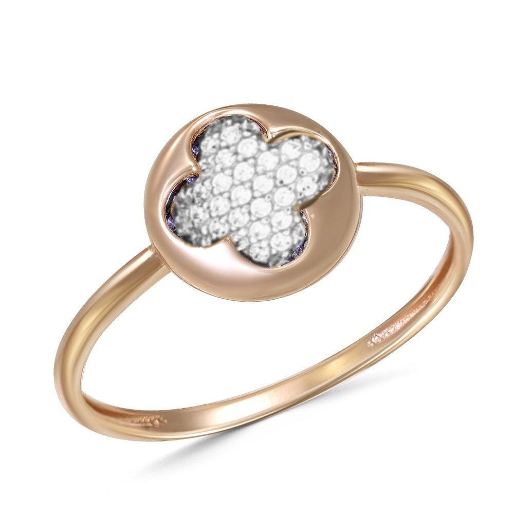 Кольцо тонкое, наборное, красное золото, 585 проба, родирование, фианит