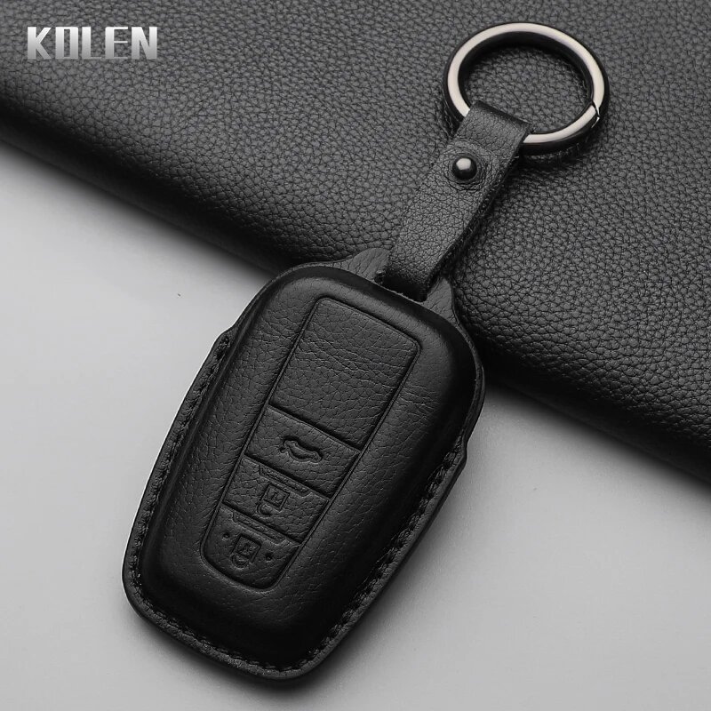 Кожаный чехол для дистанционного ключа автомобиля для Toyota Prius Camry Corolla 3 Btn Black Set 2