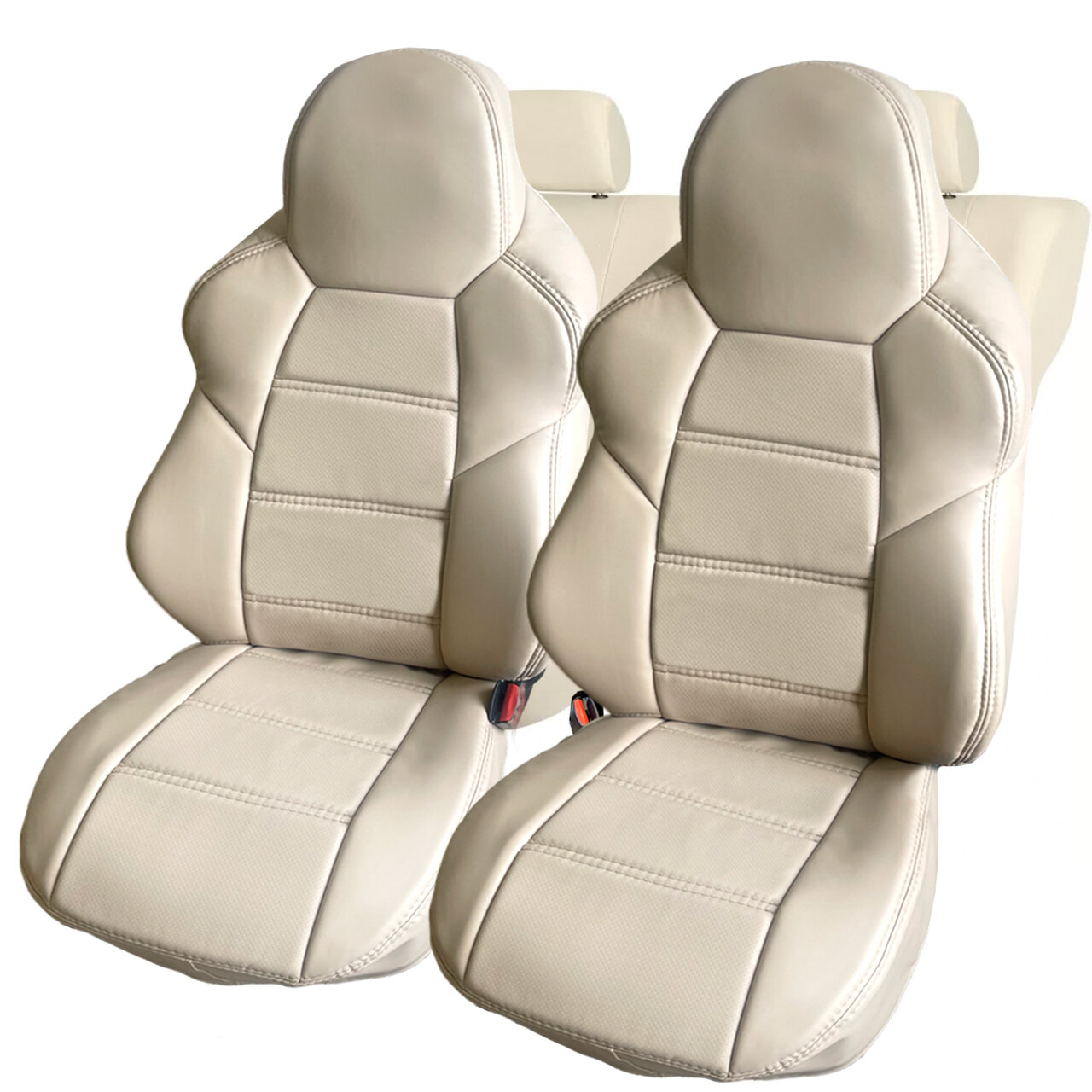 Универсальные авточехлы из экокожи с боковыми поддержками / автомобильные чехлы из экокожи / Бежевые