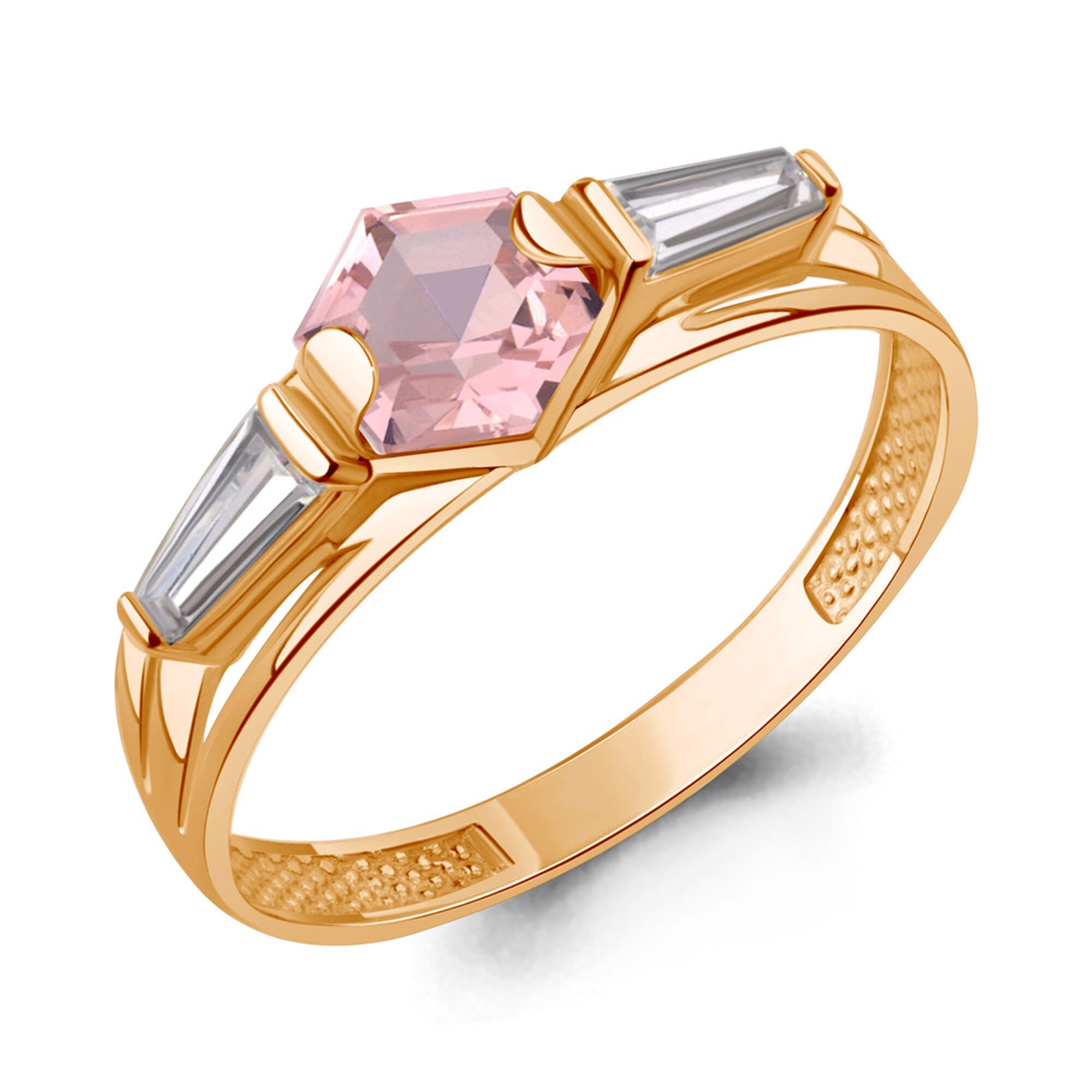 Кольцо, серебро, 925 проба, золочение, фианит, морганит