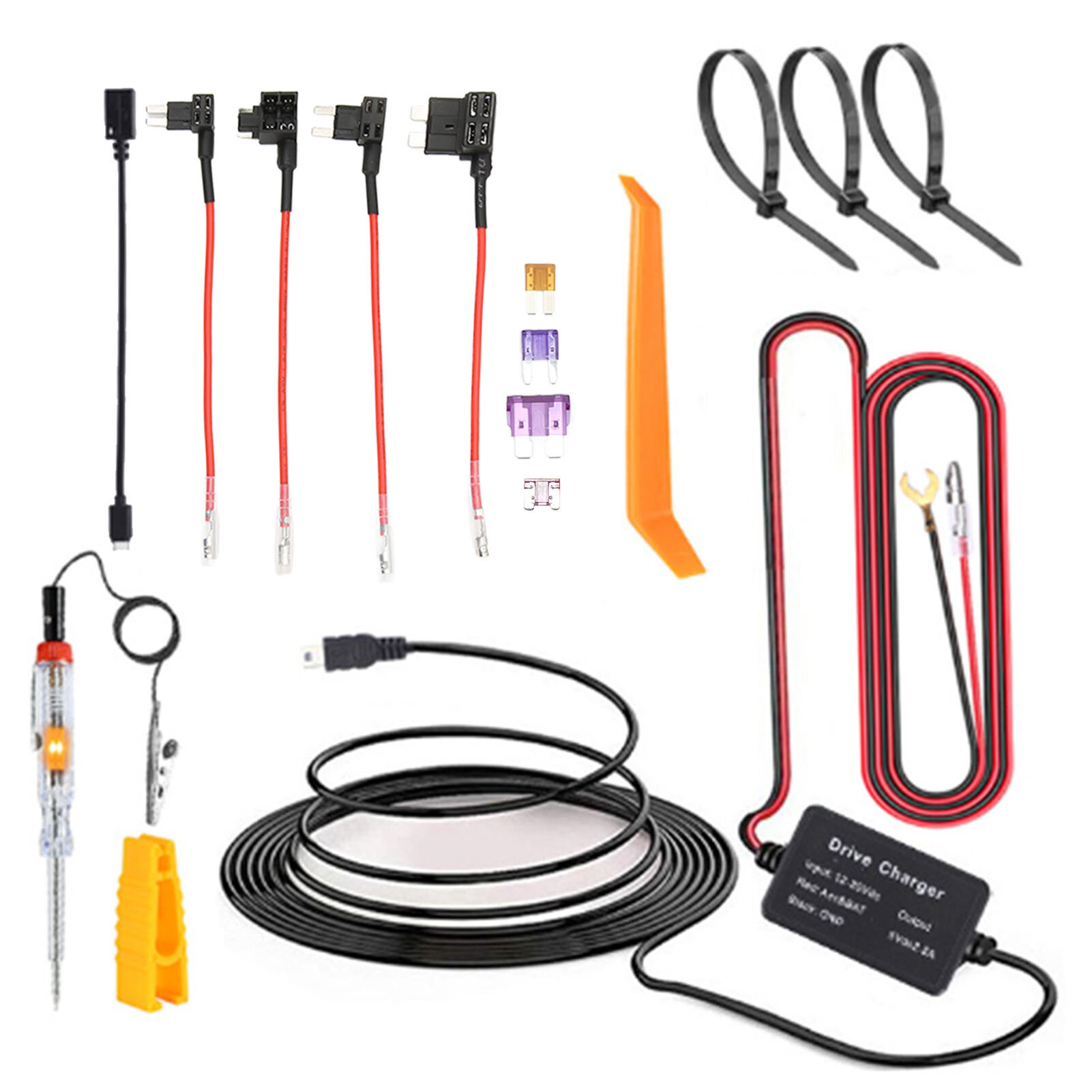 Комплект мини-USB-кабеля для видеорегистратора 12 В-30 В до 5 В, безопасный для GPS-навигатора, цифровой зеркальной камеры