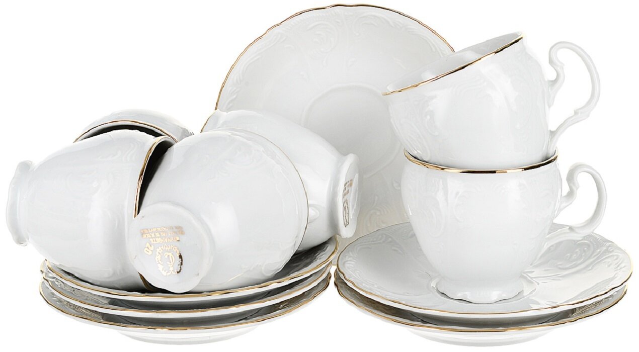 Чашка 90 мл с блюдцем 115 мм высокая; "Bernadotte", декор "Отводка золото", (6 пар), Thun/ БТФ1033