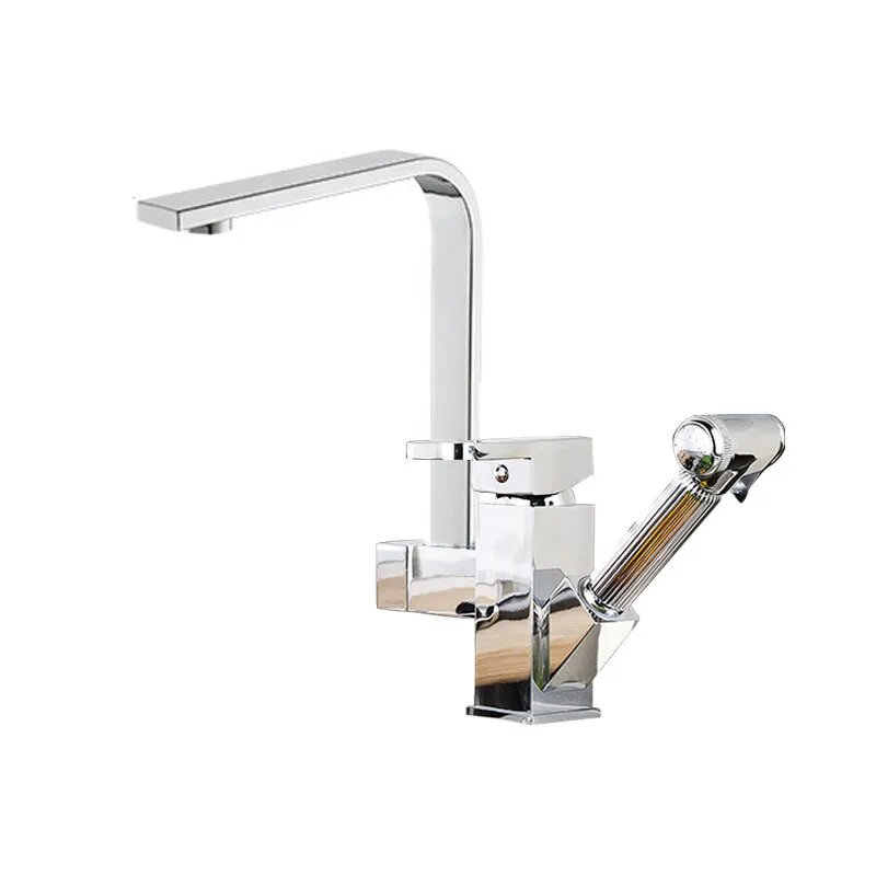 Кухонный смеситель TBOLUO из нержавеющей стали и латуни, серебристый A, квадратный стиль