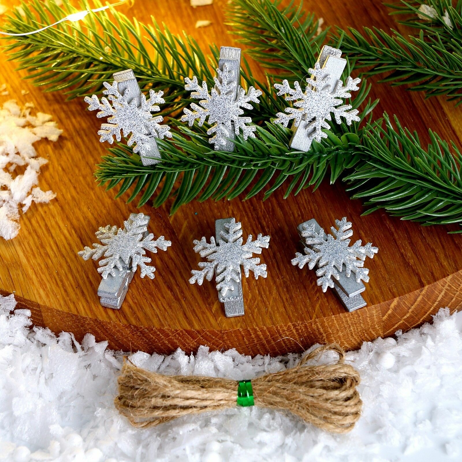 Прищепки для декора "Снежинки" серебрянные 6шт