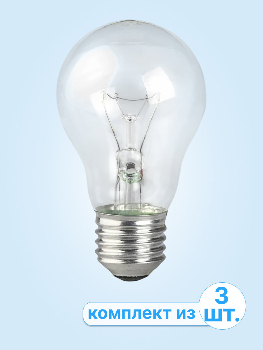 Лампочка накаливания кэлз 95Вт, E27, прозрачная, груша, ЛОН-0095 (комплект из 3 шт.)