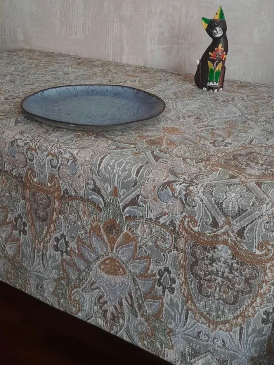 Скатерть круглая 140х140 хлопок с водоотталкивающей пропиткой Этно беж