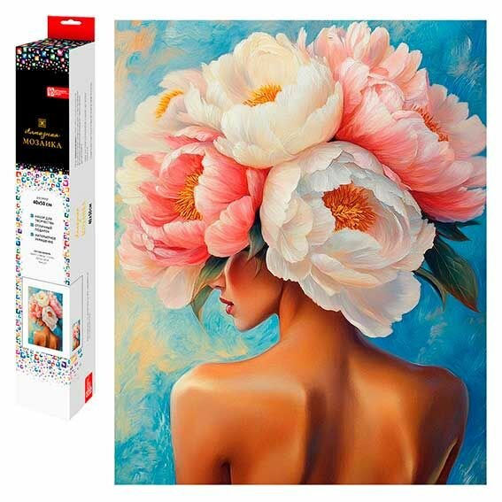 Алмазная мозаика Феникс Девушка-пион, холст, 40х50 см, полная выкладка