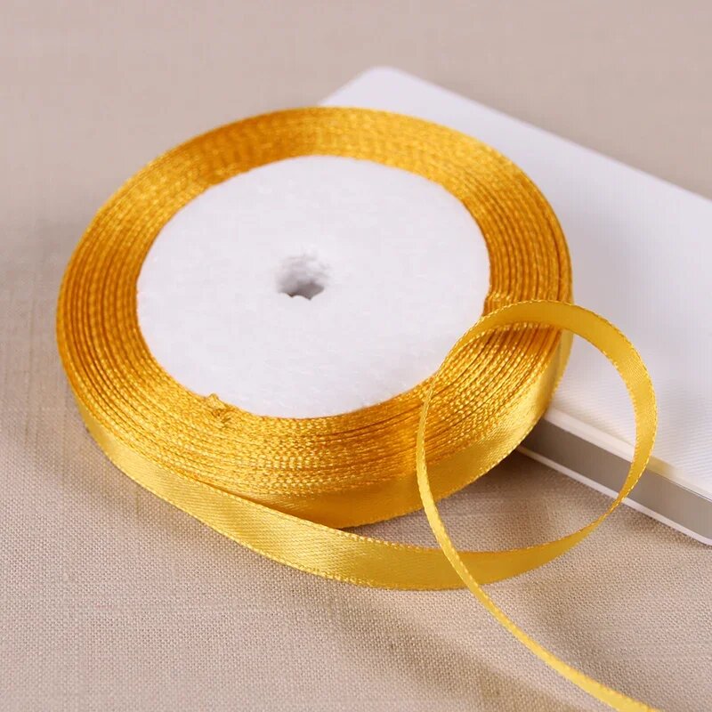Атласная лента желтая No133 jiang yellow, 10 мм, 25 ярдов