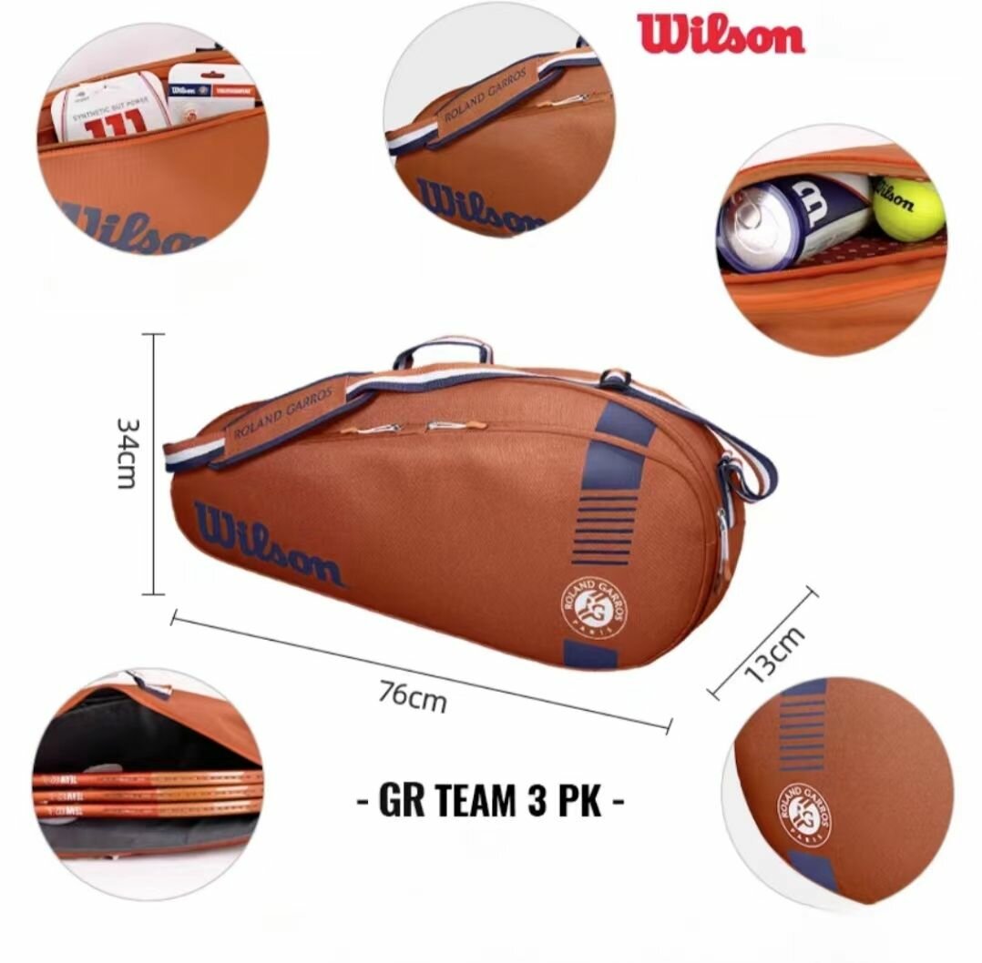 Спортивная сумка для теннисных ракеток Wilson RG, вмещает 3 штуки, дополнительные карманы для аксессуаров