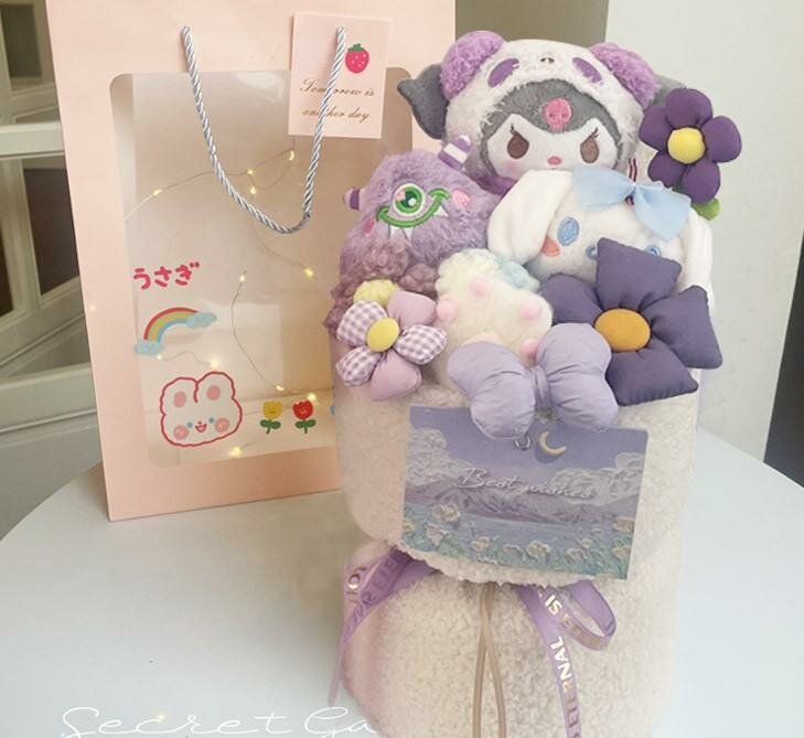 Мягкий плюшевый букет из игрушек в стиле Sanrio Kuromi, Светло-фиолетовый, 35X15 см