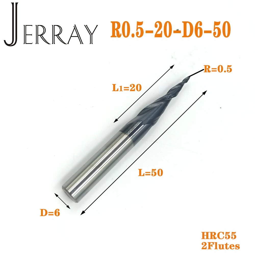 Радиус = 0,1 мм, твердосплавная коническая сферическая концевая фреза, коническая R0.5X20XD6X50