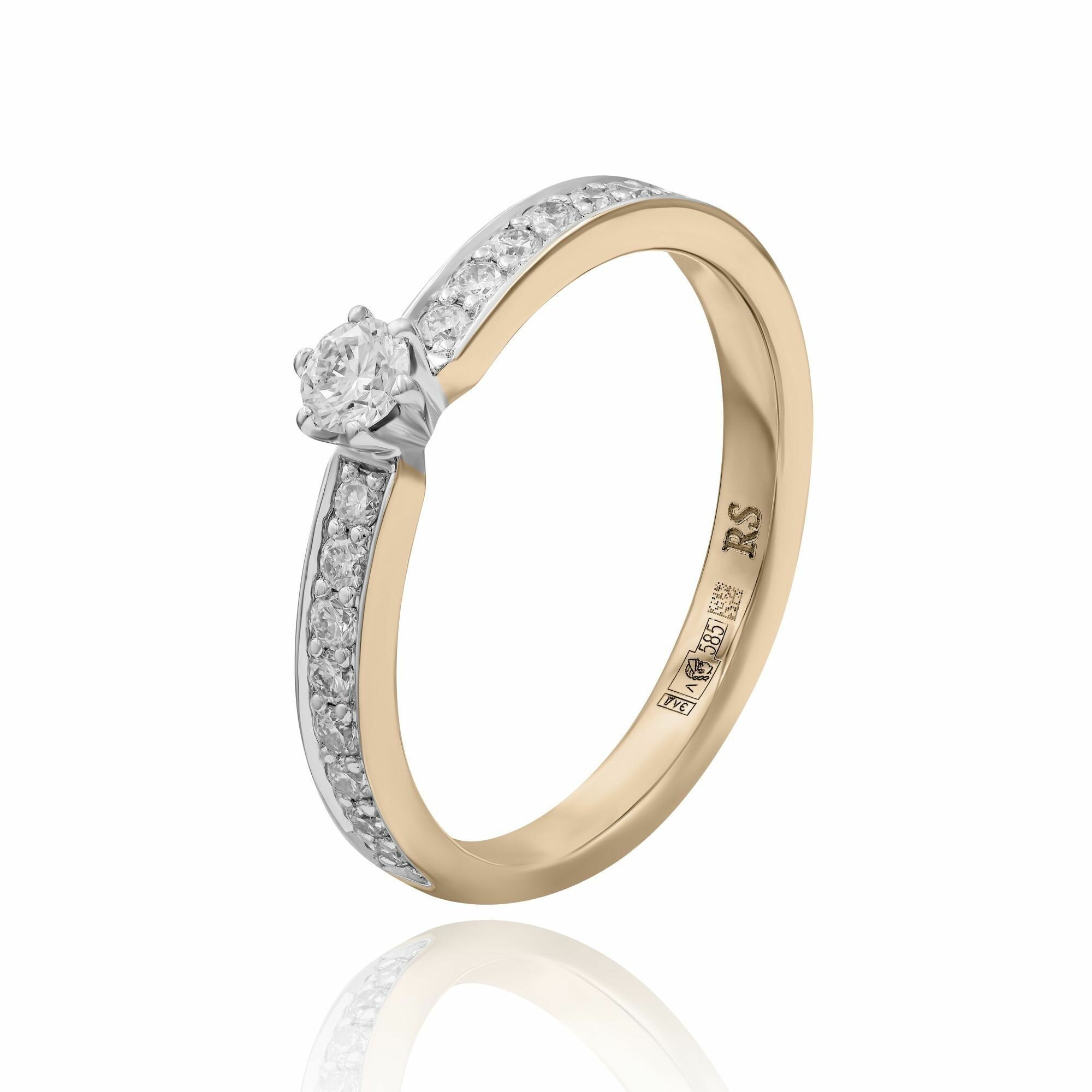 Кольцо помолвочное, красное золото, 585 проба, родирование, бриллиант