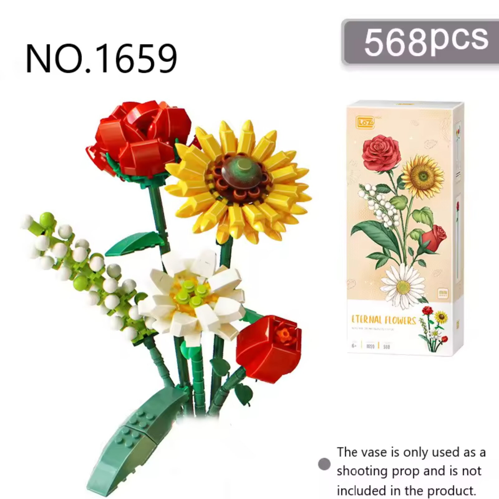 Букет из строительных блоков в подарок девочкам, мелкие детали для сборки строительных блоков, пластиковые блоки, Brick Bouquet Bricks, для возраста 6 лет и старше, использование под присмотром взрослого, не подходит для детей до 3 лет из-за