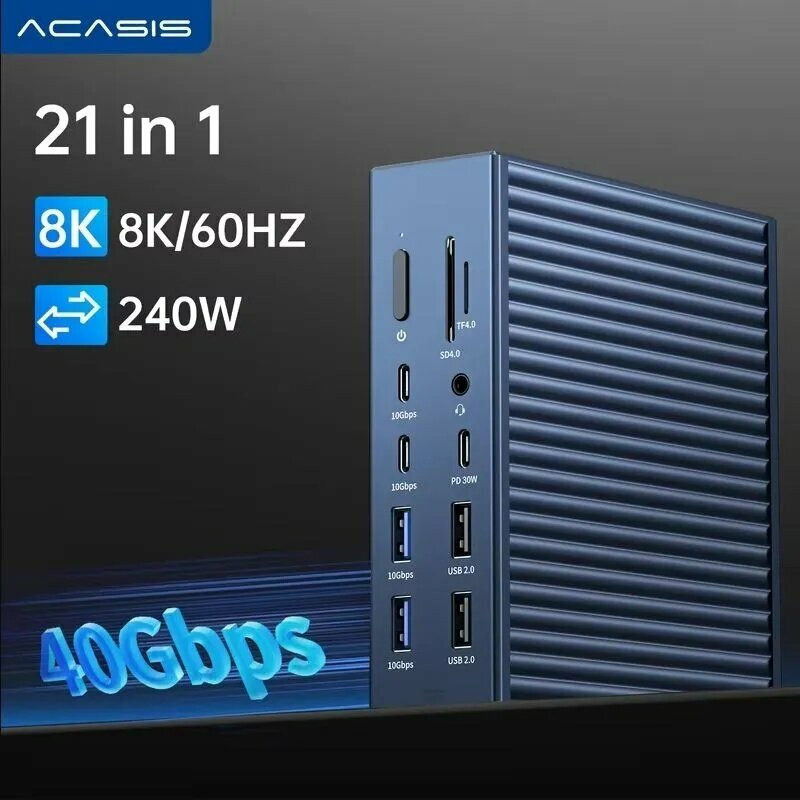 Acasis 40 Гбит/с Thunderbolt Hub 21 в 1 Док-станция 8K/60HZ 240 Вт Входная мощность 90 Вт Выход USB 3.0 USB 2.0 Для Macbook Pro