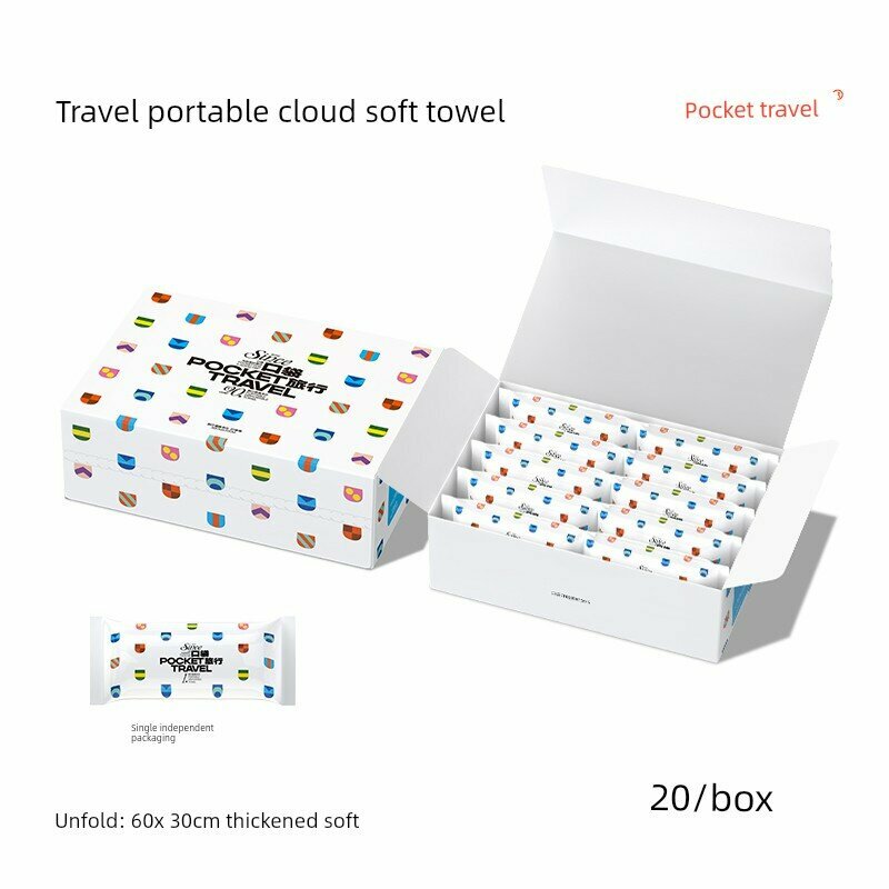 Портативные одноразовые полотенца из мягкой ткани, индивидуально упакованные, 20 шт. в коробке для путешествий и